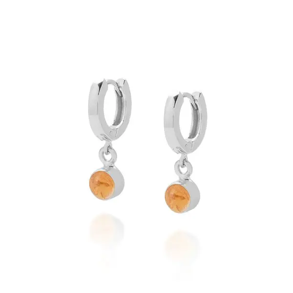 NELLOU JEWELLERY Gem Hoop November Birthstone Earrings Sterling Citrine - Silver