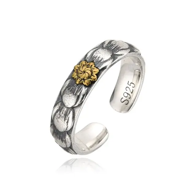 ALTAR™ ORNAMENTS CO. Silver / Gold Gesang Ring| Sterling Silver & Solid Brass Blossom Ring Altar