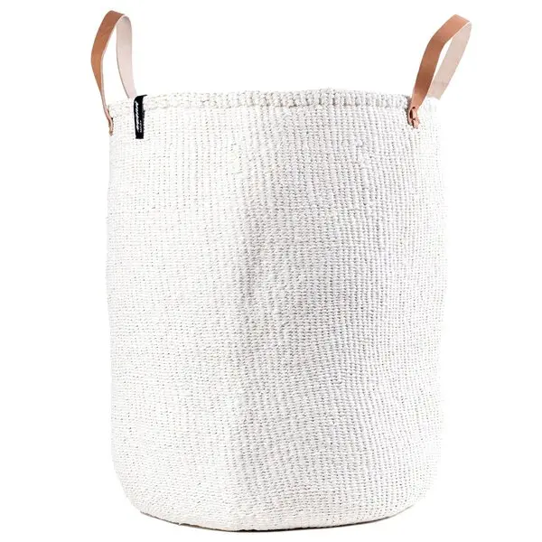 MIFUKO White / Brown Kiondo Floor Basket White With Handles Xl - White/brown