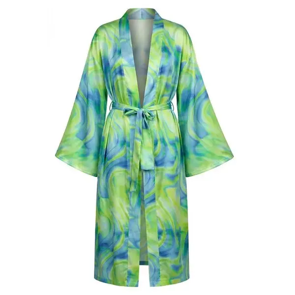 Loveist Store Estera Abstract Design Satin Kimono - Green