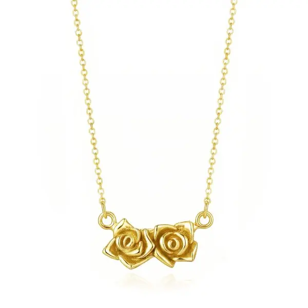 UNALOE Double Rose Gold Necklace – Romantic Floral Pendant – Gold Plated Necklace - Silver