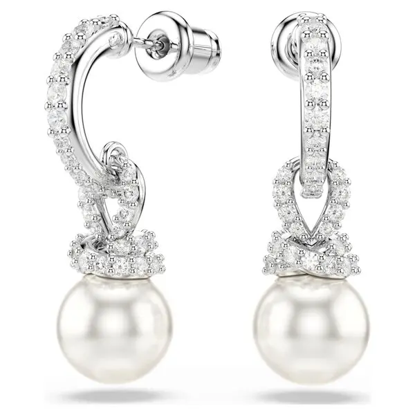 SWAROVSKI 18k Rose Gold Finish Pavé Crystal Pearl Drop Earrings - White