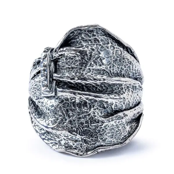 GERMAN KABIRSKI Brocart Oxidized Ring With Organic Folded Texture - Silver