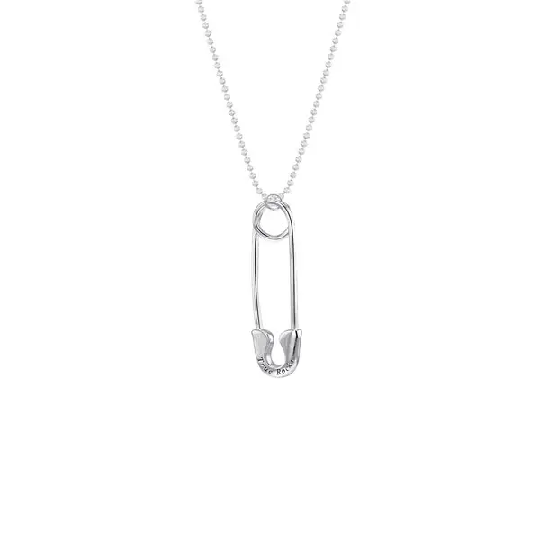 TRUE ROCKS Large Safety Pin Necklace In Sterling & Rhodium Plated - Silver