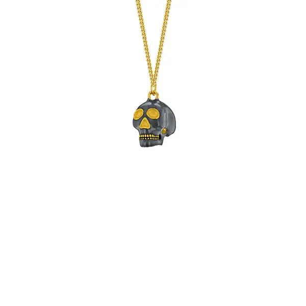 TRUE ROCKS Gold / Grey Gun Metal Grey Sterling Silver & 18kt Gold-plated Mini Skull Pendant - Gold/grey