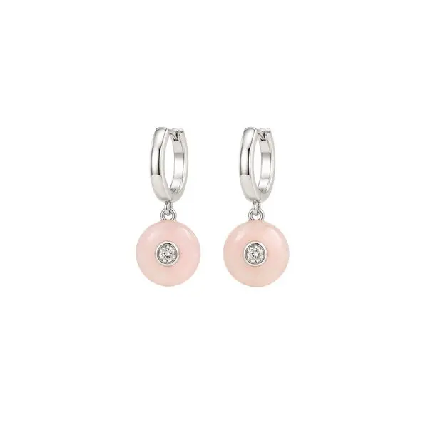 LILY FLO JEWELLERY Rose Quartz Diamond Hoop Earrings - Pink