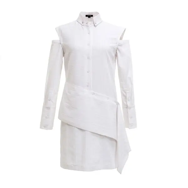 SMART AND JOY Removable Sleeves Structured Shirt Dress - White