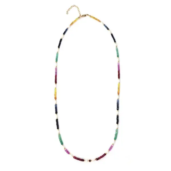 Shar Oke Mixed Sapphire & Freshwater Pearls Necklace - Gold