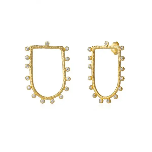 SPERO LONDON Sterling Silver Shield Crown Natural Textured Earrings - Gold