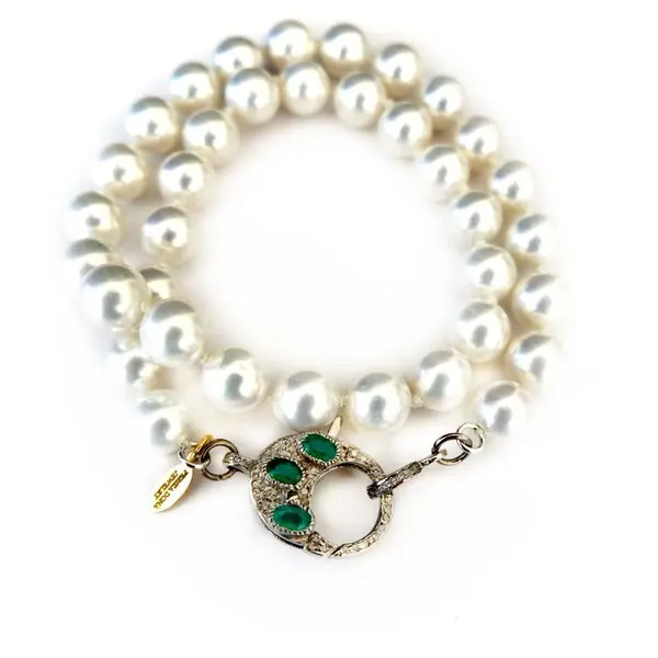 Persia Donà Jewelry Pearl X Emerald Clasp Necklace - Silver