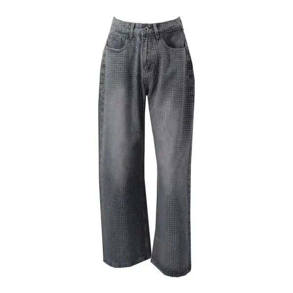 CHANEL JOAN ELKAYAM Crystal Embellished Wide Leg Jeans - Grey