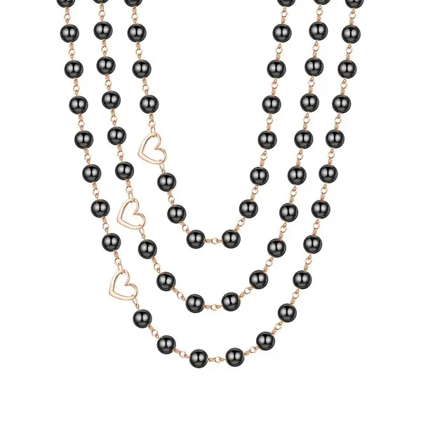 REJECTED HEARTS CLUB Heiress Socialite Hematite Beaded Layered Necklace With Magnetic Clasp - Black
