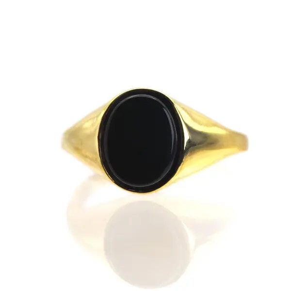 VICSTONENYC FINE JEWELRY Onyx Signet Yellow Solid Ring - Gold