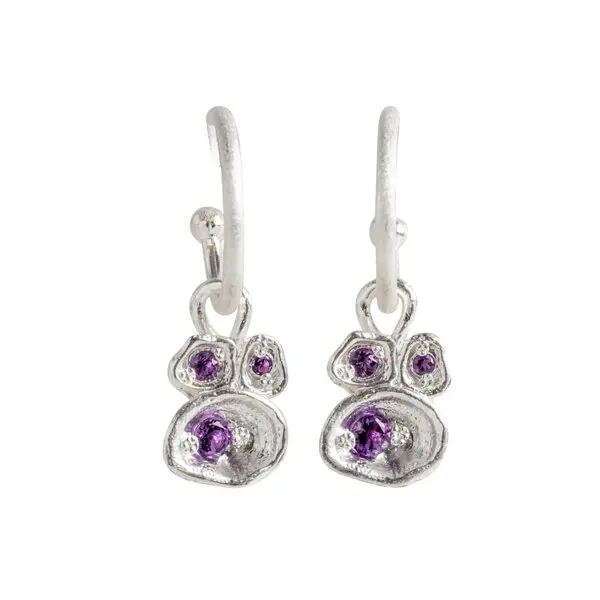 CLAIRE HILL DESIGNS Amethyst Lichen Hoop Earrings - Silver