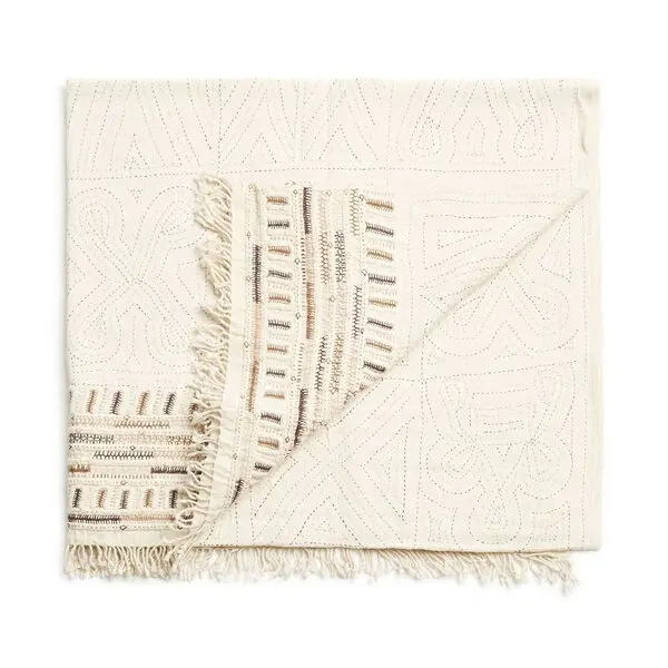 STUDIO VARIOUSLY Unah Hand Embroidered Organic Cotton Artisanal Throw - Brown