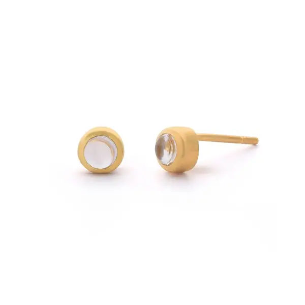 NELLOU JEWELLERY Neutrals Crystal Gem Dot April Birthstone Earrings Gold Plated Sterling Silver - Gray/yellow
