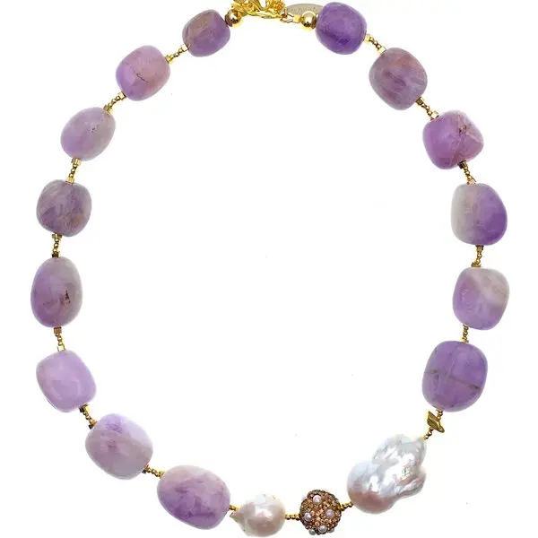 FARRA Amethyst With Baroque Short Necklace