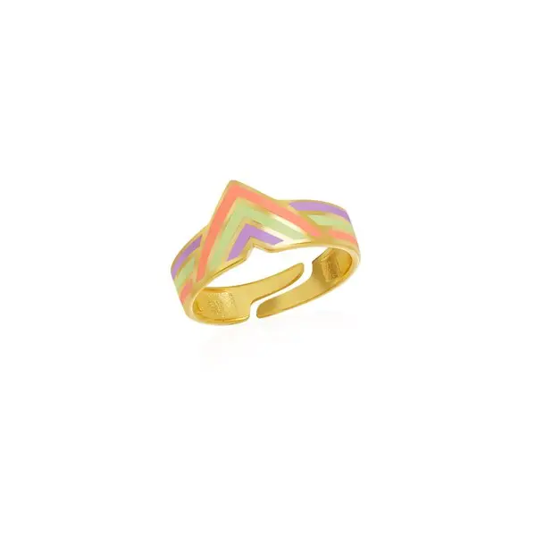 SPERO LONDON Enamel Pink Four Color Sterling Silver Arrow Band Ring - Gold