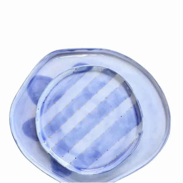 Lali Design Studio Aqua Porcelain Plate Set Serving Plate And Line Dessert Plate - Blue
