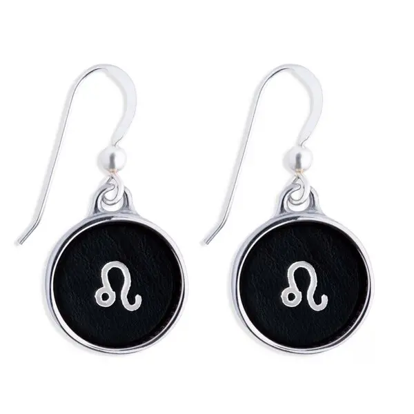 N'DAMUS LONDON Silver / Black Zodiac Leo Black Leather Earrings - Silver/black