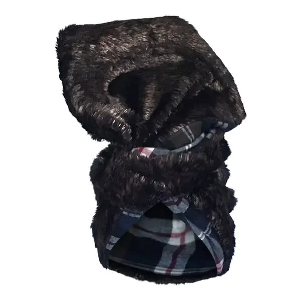 ROMER MILLINERY Twisturban Turban In Faux Fur And Plaid Flannel - Brown