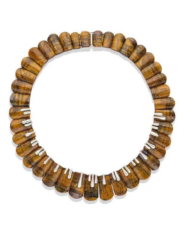 THE JEWELZ Brown / Silver Wild Instinct – Tiger's Eye Fan Collar Necklace - Brown/silver