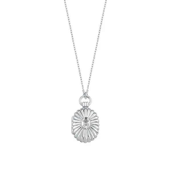 LINYA JEWELLERY Mini White Stone Covered Medallion Locket Necklace - Silver