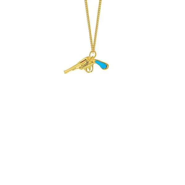 TRUE ROCKS Gold / Blue 18kt Gold Plated & Turquoise Mini Retro Pistol Pendant - Gold/blue