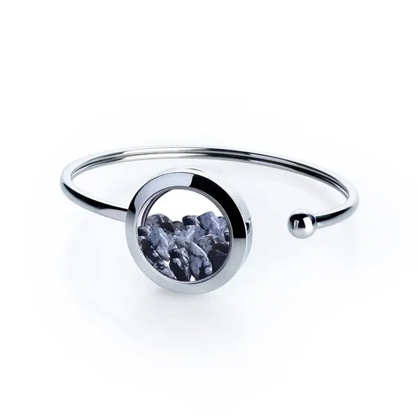 MY LITTLE NATURE Silver / Black Handmade Snowflake Obsidian Crystal Cuff Bracelet – Stainless Steel Jewelry For Protection & Balance - Silver/black