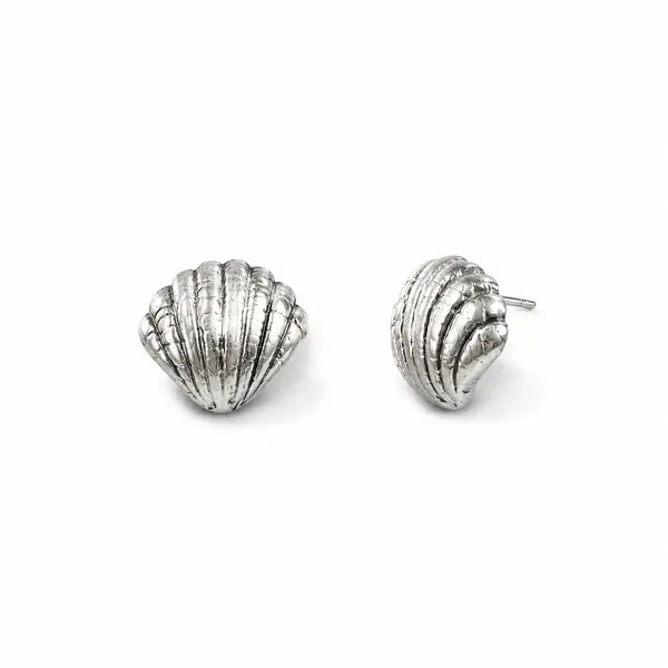 GOLD & HONEY Textured Seashell Stud Earrings - Silver