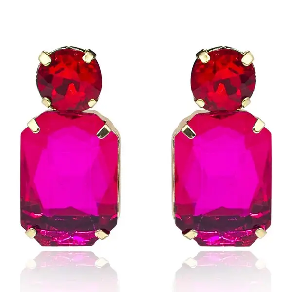 MICHAEL NASH JEWELRY Adelle Fuschia Crystal Ocatgon And Ruby Round Stone Drop Earrings - Red