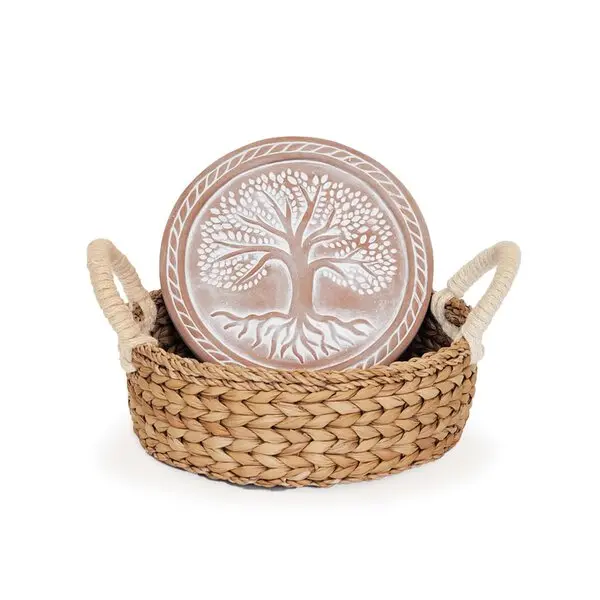 KORISSA Neutrals Bread Warmer & Wicker Basket Tree Of Life Round - Orange