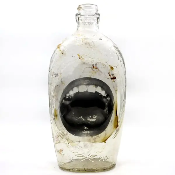 BABS BOUTIQUE NYC Babs Hand-printed Big Mouth Embossed Eagle Vintage Bottle Art - Black