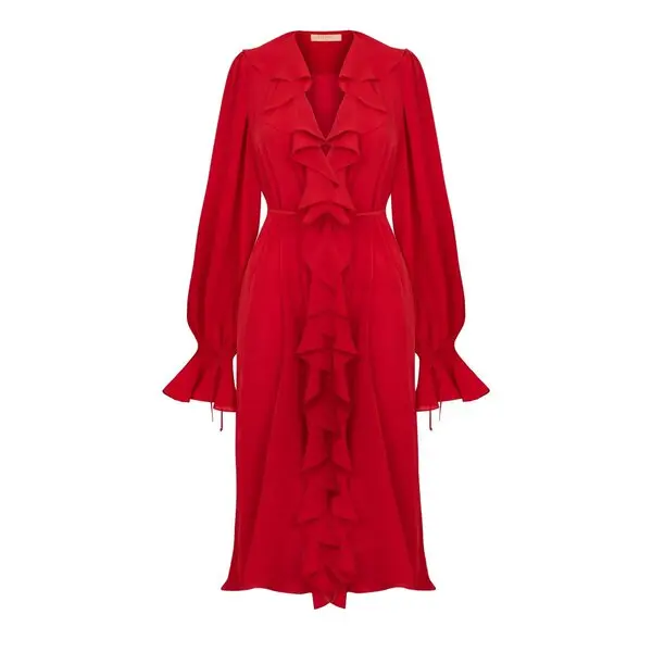 ELSAVA Cascading Ruffle Dress - Red