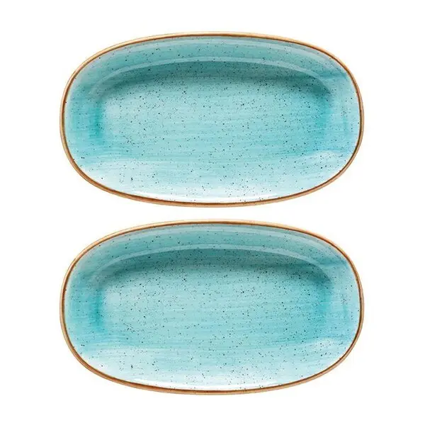 Turgla Home Aqua Oval Porcelain Platter Set Of Two - Blue