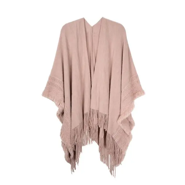 Saachi Fringed Trim Rose Kimono - Brown