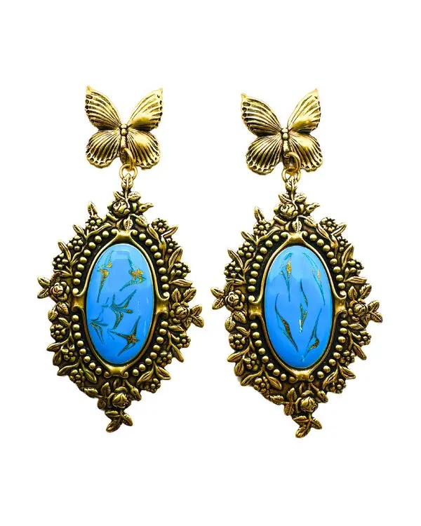 THE PINK REEF Floral Burst Butterfly Earring - Blue