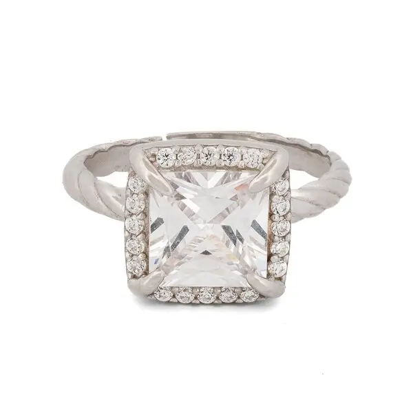 EBRU JEWELRY Radiant Queen Diamond Statet Ring - Silver