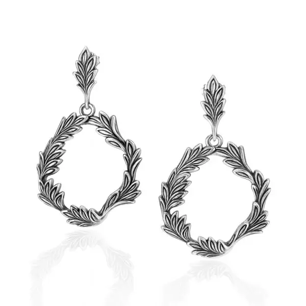 UNALOE Sterling Leaf Hoop Earrings – Botanical Drop Hoops – Handmade Italian Statet Jewelry - Silver