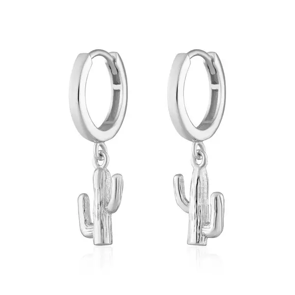 SCREAM PRETTY Cactus Charm Hoop Earrings - Silver
