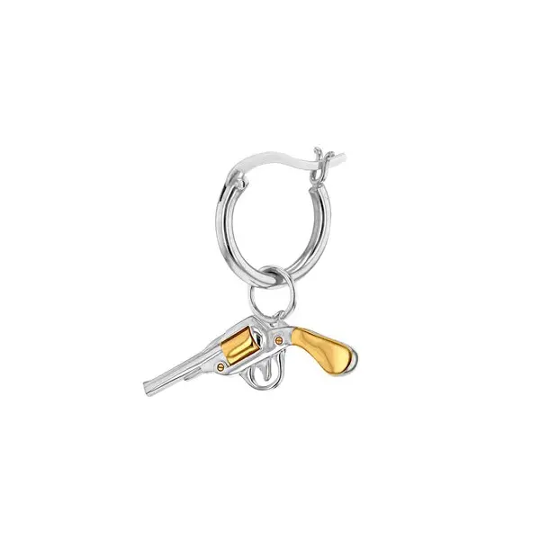 TRUE ROCKS 2-tone Retro Pistol Charm On A Sterling Hoop - Silver