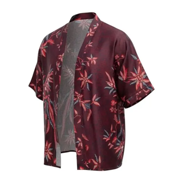 ORIGIN OF HEARTS Mariko Relaxed Resort Satin Kimono Shirt - Red