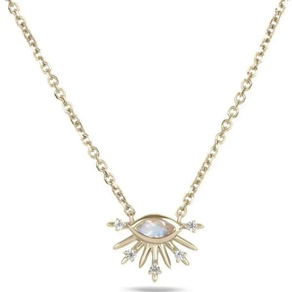 ZOHREH Neutrals Moonstone & White Sapphire Sunburst Necklace 9k - Gold