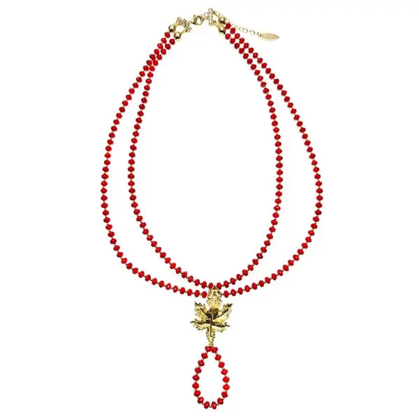 FARRA Bamboo Corals With Maple Leaf Pendant Necklace - Red