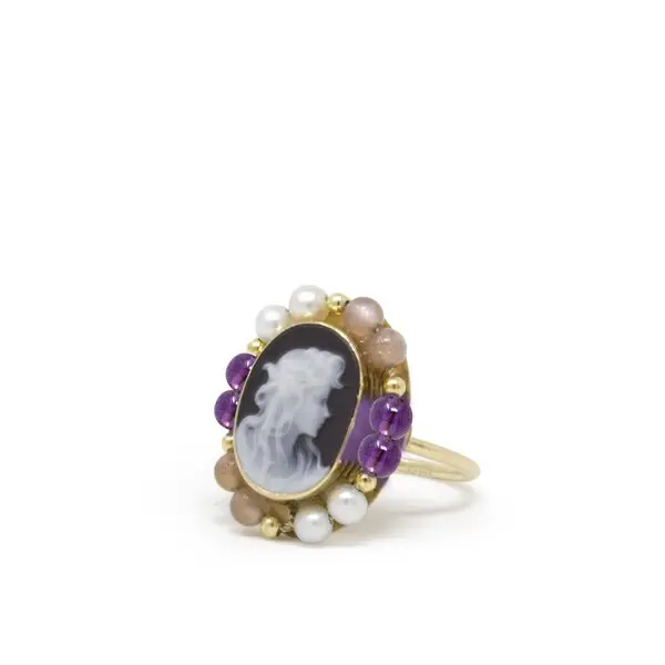 VINTOUCH ITALY Little Lovelies Gold-plated Cameo Ring - Black
