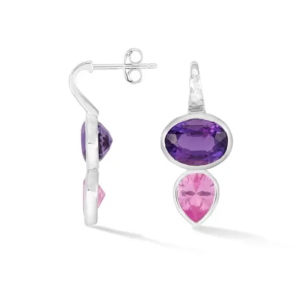 DOWER & HALL Amethyst & Pink Topaz Tutti Frutti Earrings - Silver