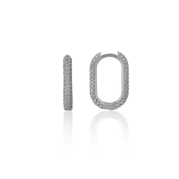 SPERO LONDON Pave Rectangular Sterling Oval Hoop Earring - Silver