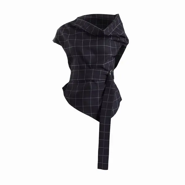 MEEM LABEL Theo Grid Asymmetric Top - Black