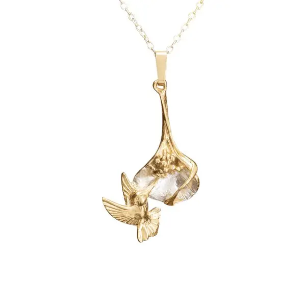 SIMON KEMP JEWELLERS Arum Lily And Humming Bird Necklace In Eighteen Carat And Sterling Silver - Gold
