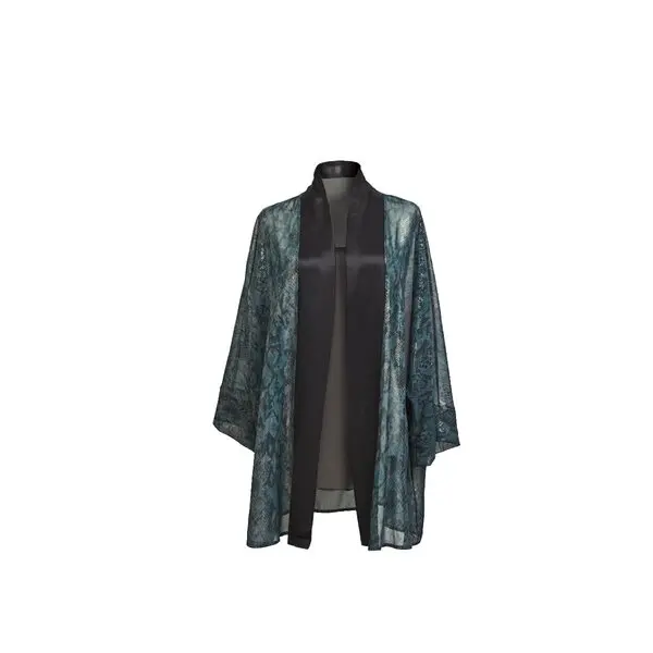 SANIYA KHAN Black / Blue Teal Gold Python Shimmer Kimono Top - Black/blue